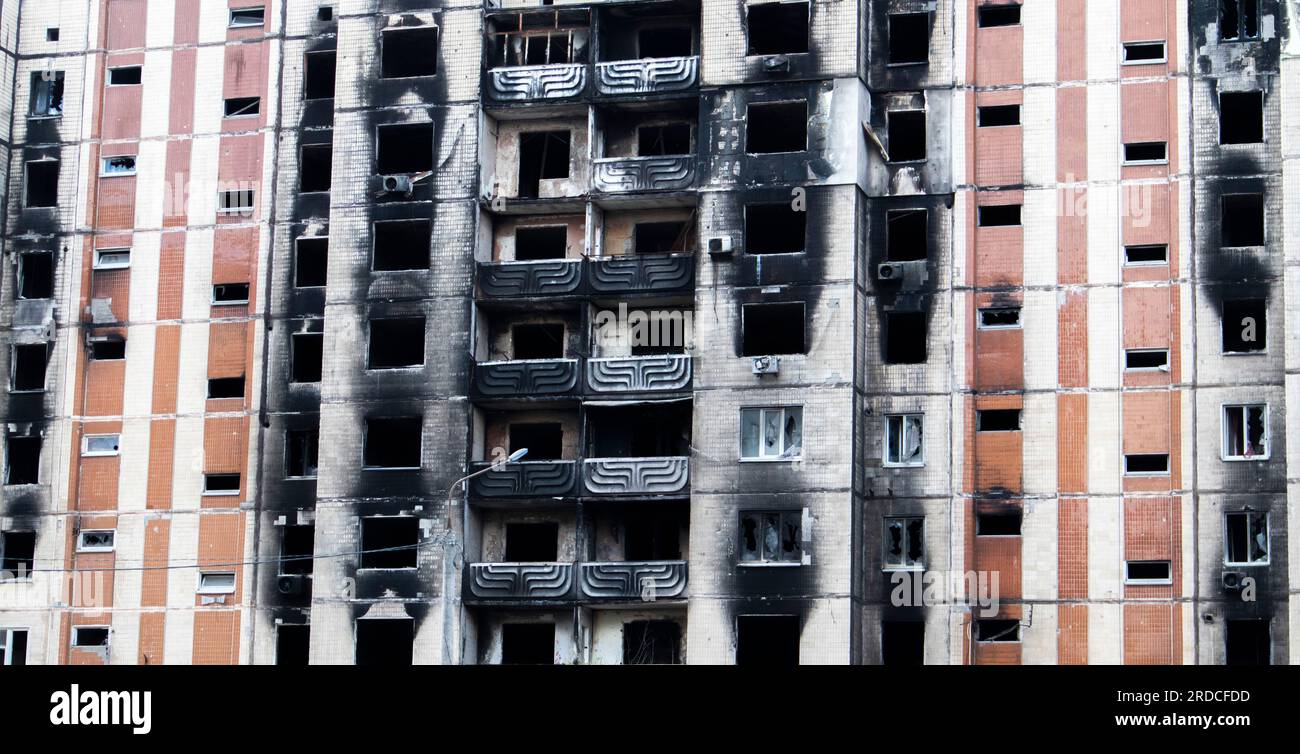 The destruction of a multi-storey building after being hit by an ...