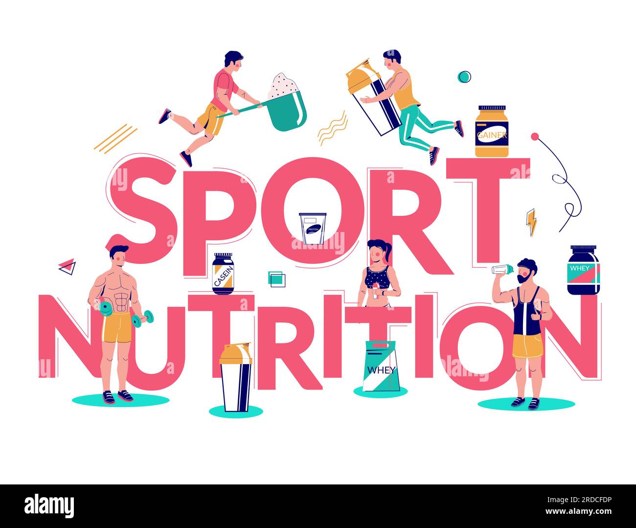 Sports nutrition typography banner template, vector flat illustration ...