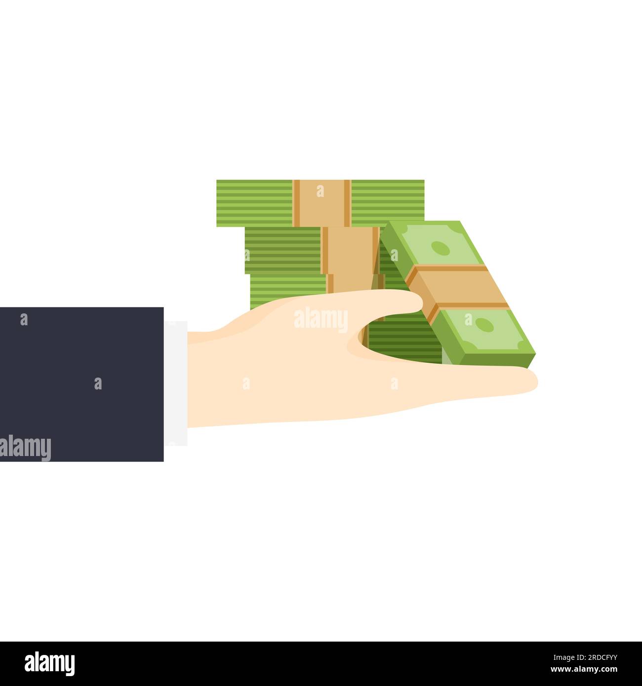 Hand with heap of dollar banknotes. Pile of cash. Money bills profit or ...