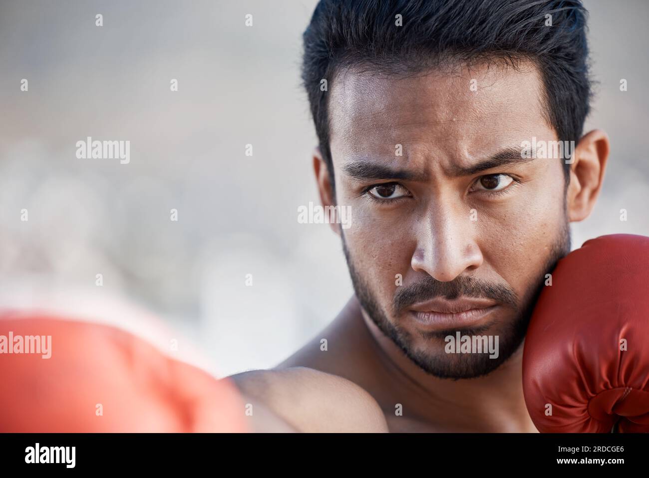 Fitness, man boxing or face of boxer in training, exercise and punching ...