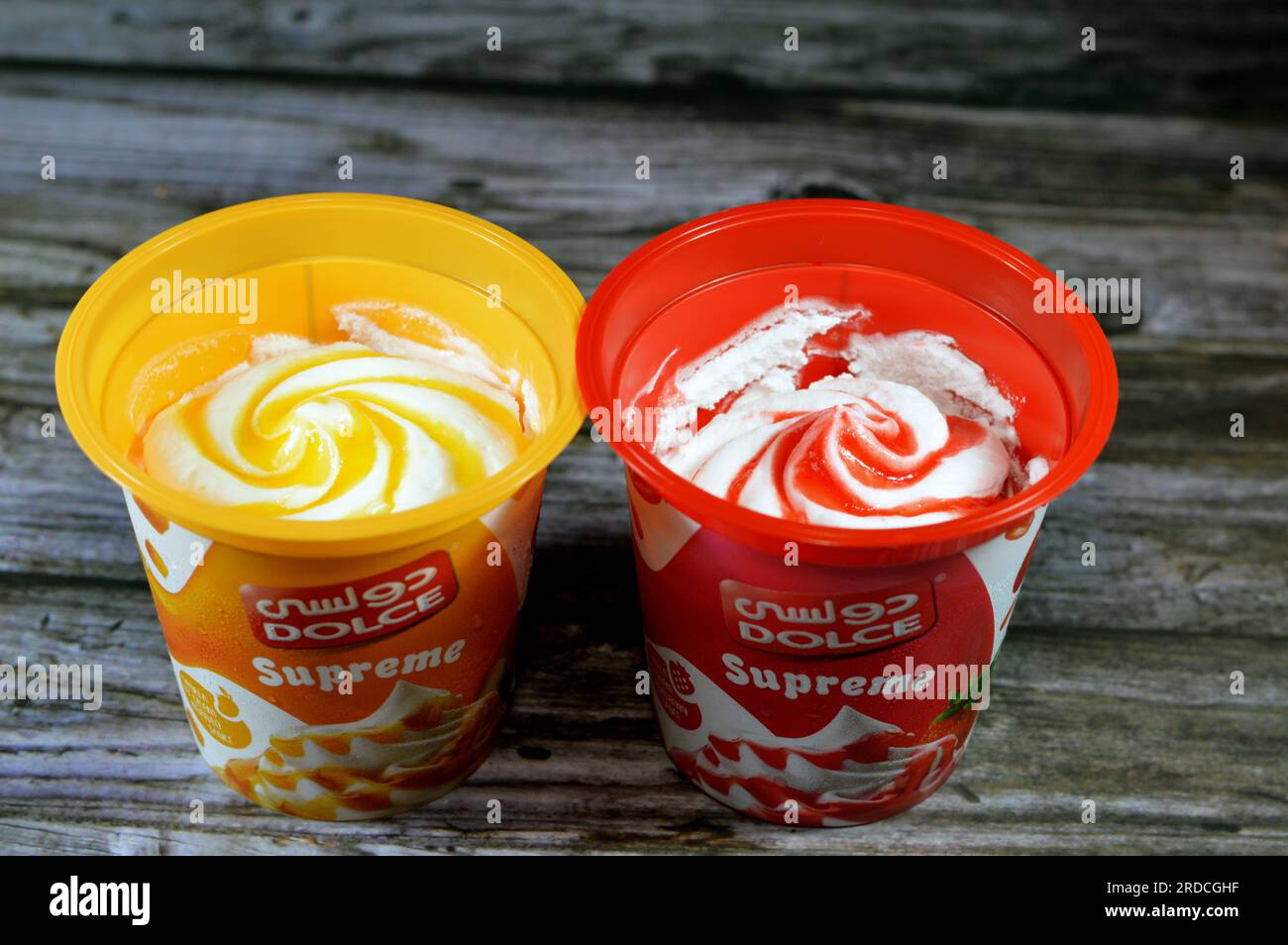 Cairo, Egypt, July 6 2023: Dolce Supreme ice cream frozen vanilla with ...