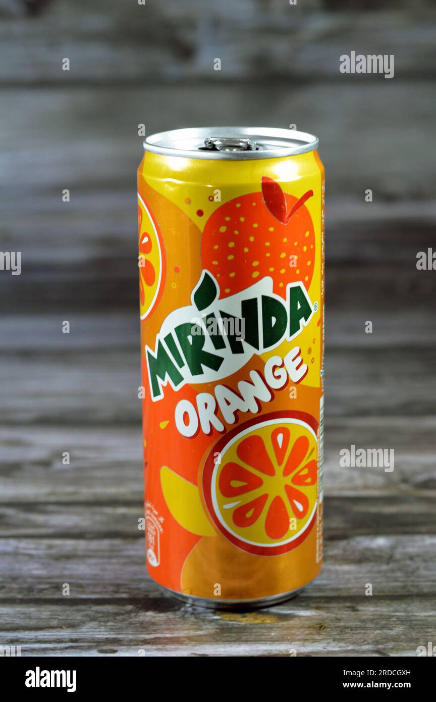 Cairo, Egypt, July 11 2023: Mirinda , a brand of soft drink originally ...
