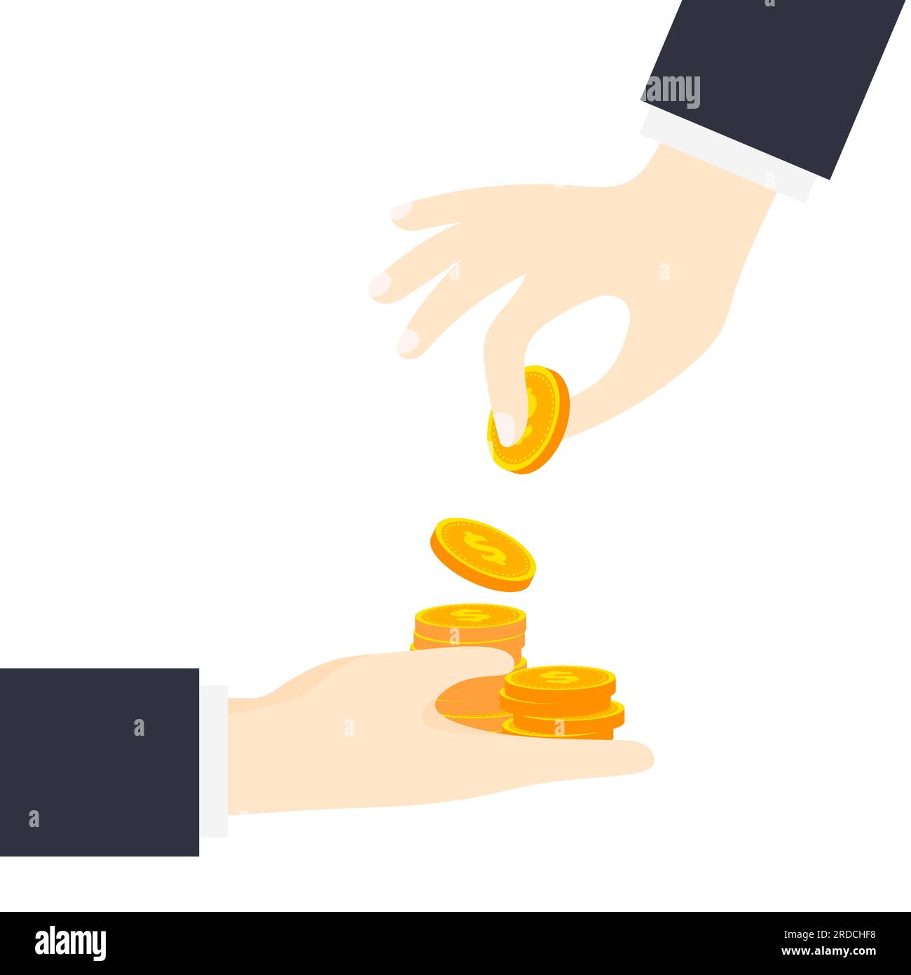 Hand gives stack of money. Pay for something. Corruption concept. Gold ...