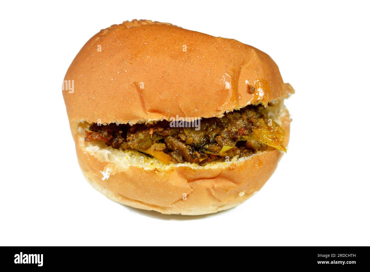 Beef meat shawarma sandwich in a sesame bun, a popular Middle Eastern ...
