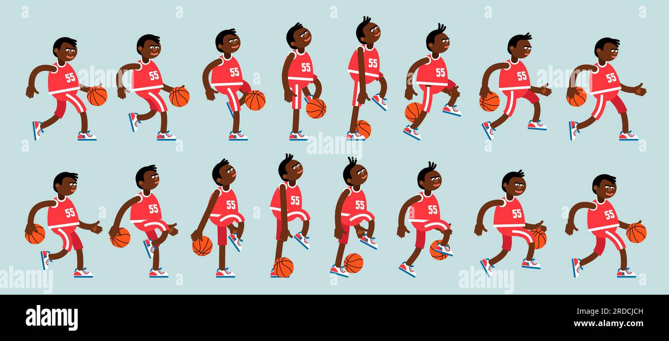 A cartoonish African American basketball player dribbling a ball Stock ...
