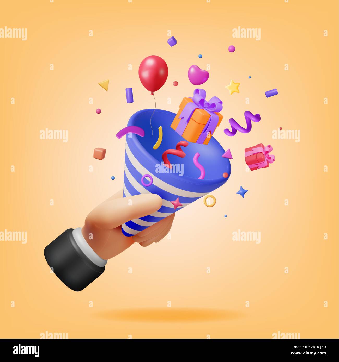 3D Party Popper with Confetti in Hand Stock Vector Image & Art - Alamy