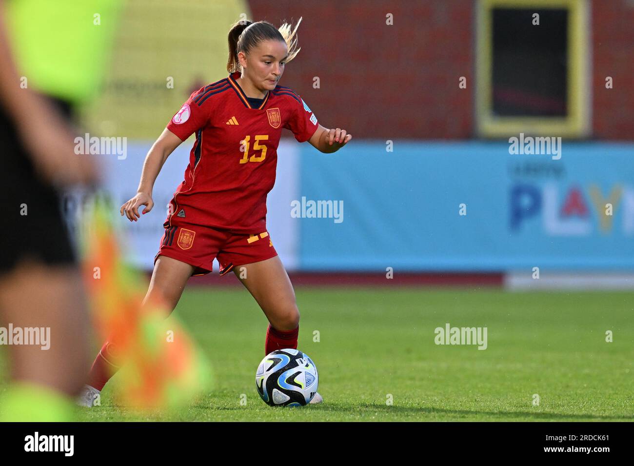 Sara Ortega (15) of Spain pictured during a female soccer game between the national women under ...