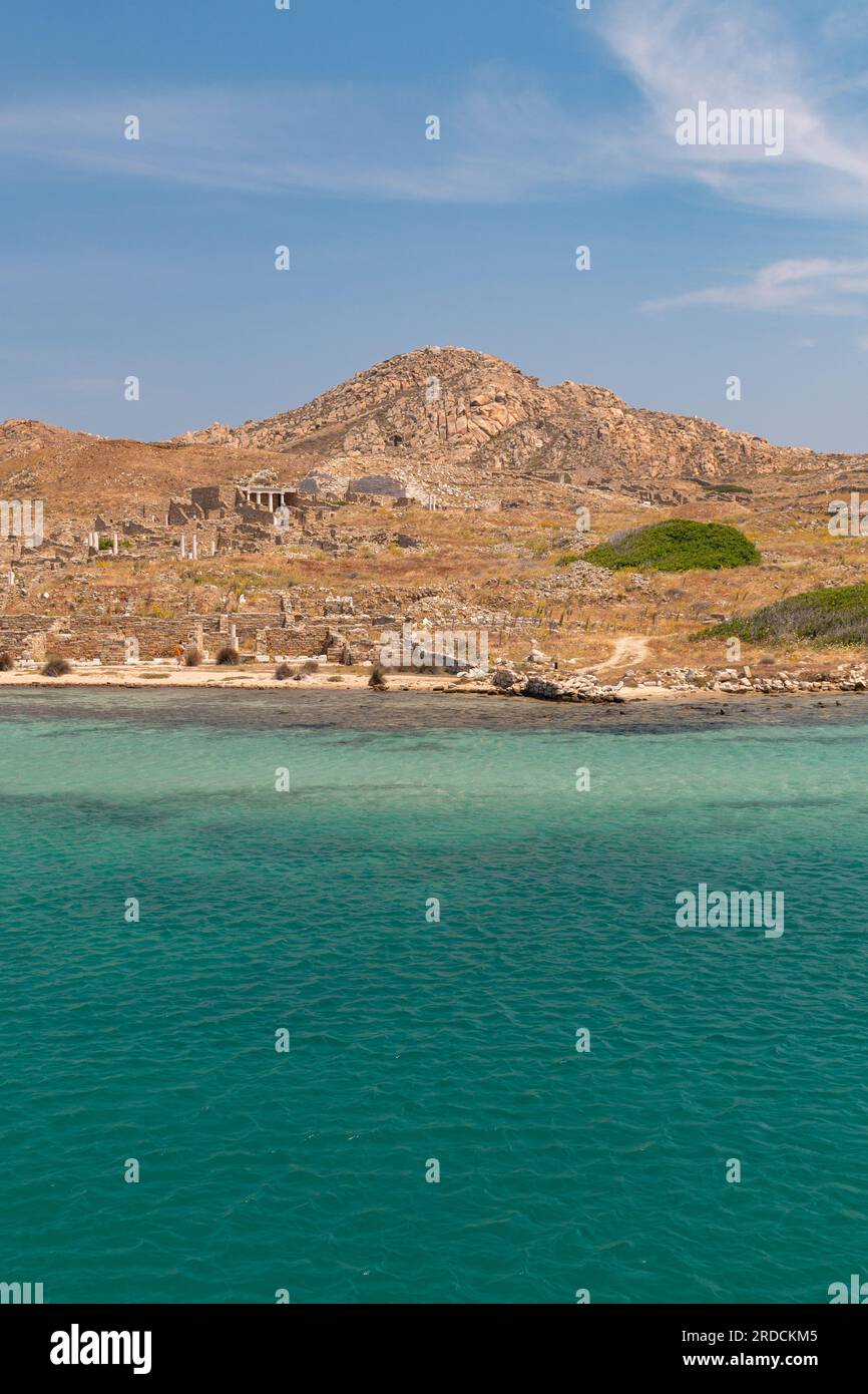 Delos island - view of this famous archaeological site from the water ...