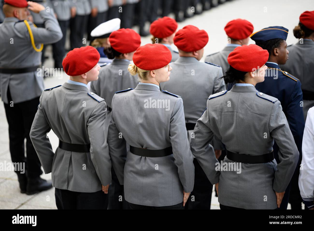 Berlin, Germany. 20th July, 2023. Young soldiers stand during the ...