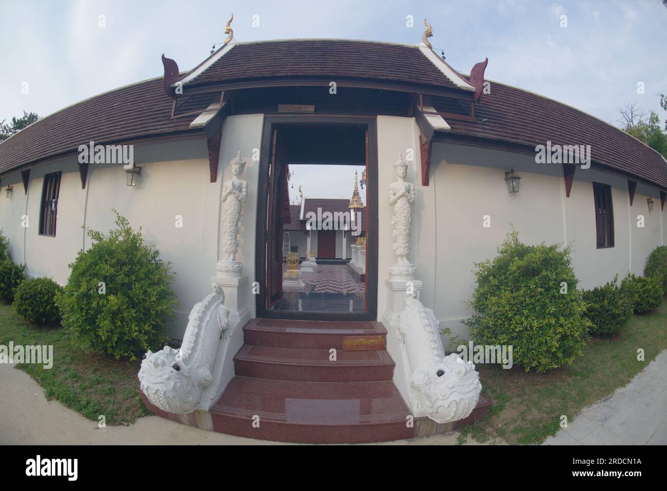 The entrance gate of Phra Chedi Chai Mongkhon Si Dvaravati with ...