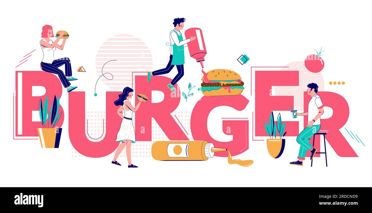 Burger typography banner template, vector flat illustration Stock ...