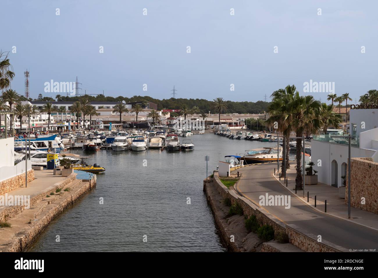 Harbor in the seaside resort of Cala en Bosc on the Spanish island of ...