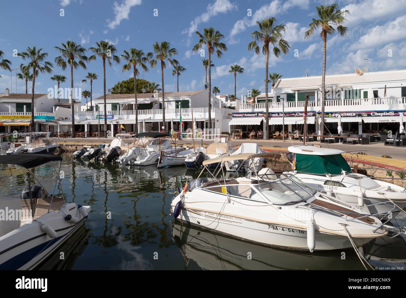 Harbor in the seaside resort of Cala en Bosc on the Spanish island of ...