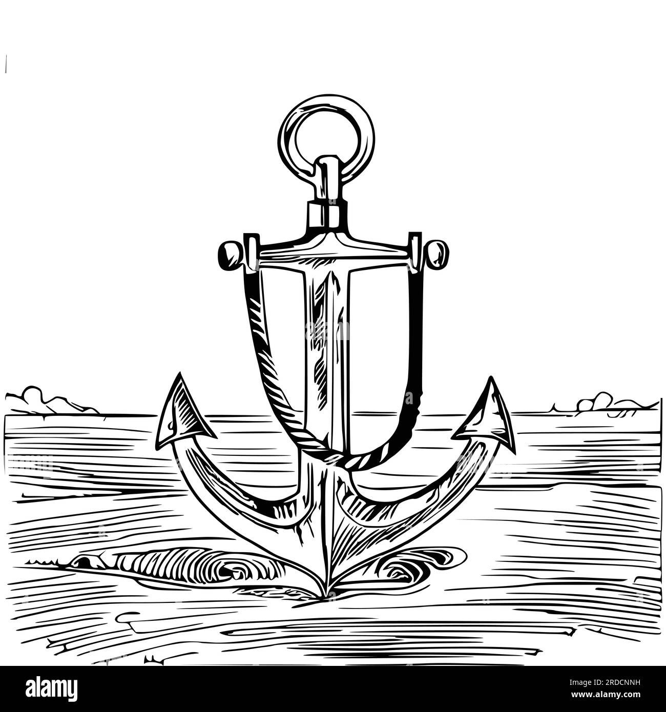 Vintage sea anchor Hand drawn vector, line art anchor Stock Vector ...