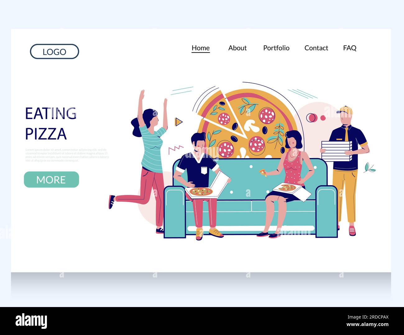 Eating pizza vector website landing page design template Stock Vector ...