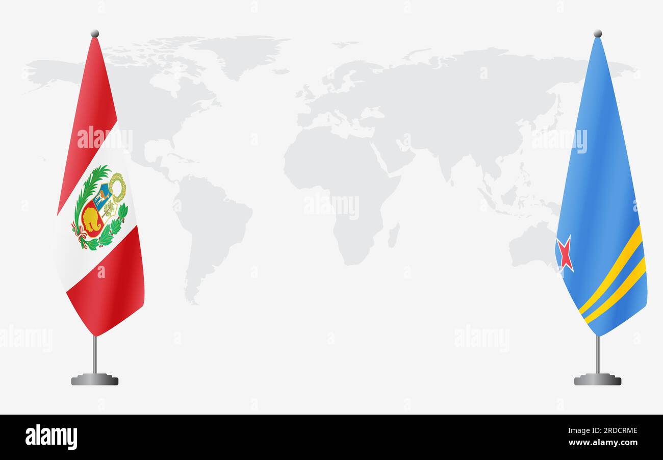 Peru and Aruba flags for official meeting against background of world ...