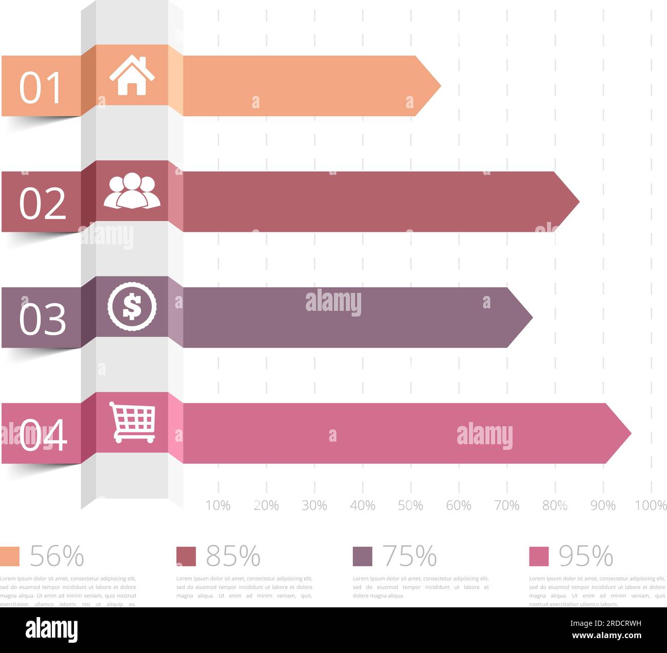 Horizontal bar chart with numbers and icons, business infographics ...