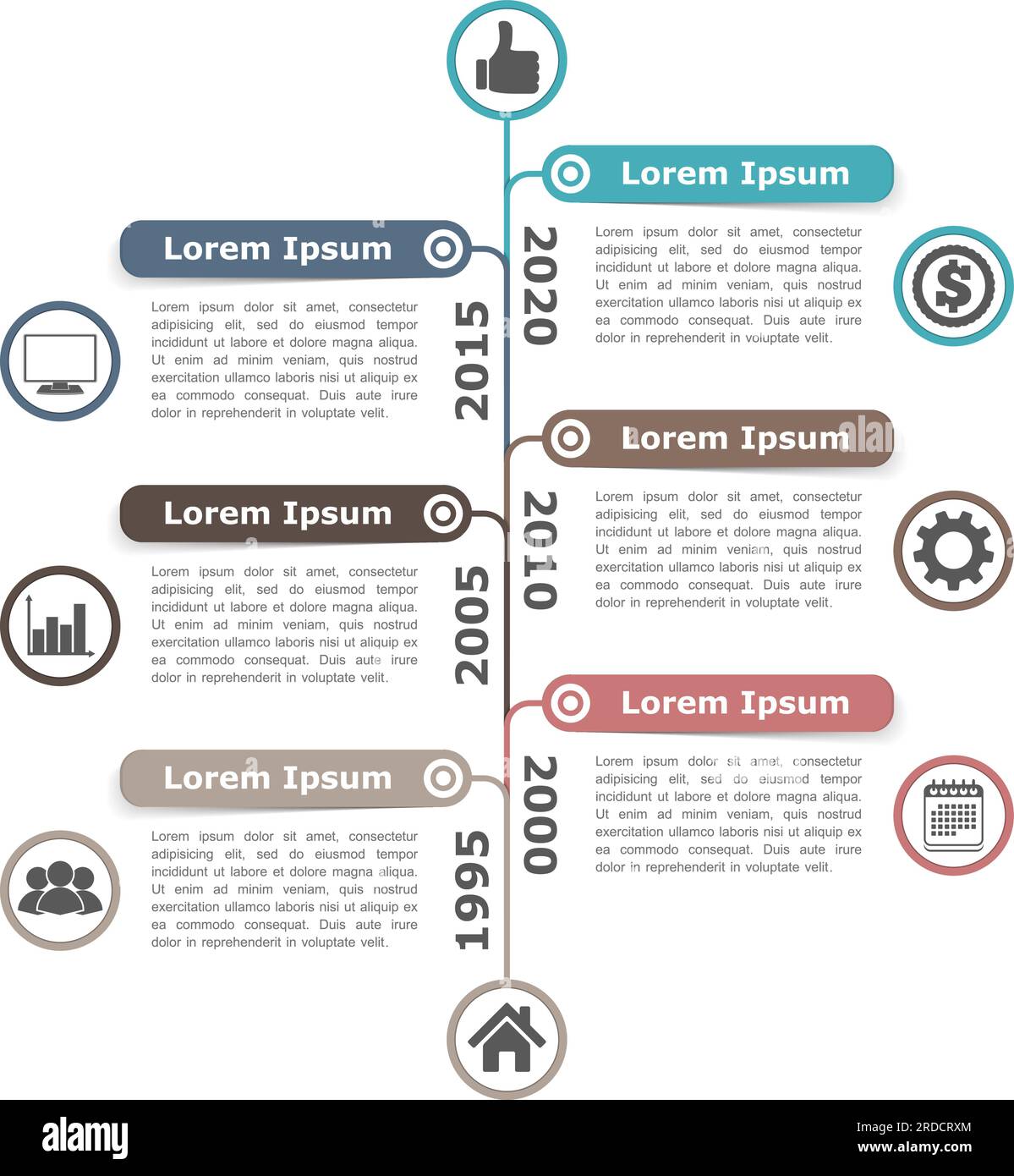 Timeline infographics template with place for your dates, titles, icons ...