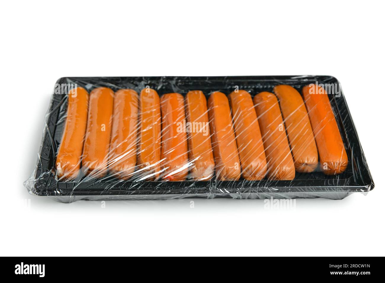 Sausages in plastic package on white background Stock Photo - Alamy