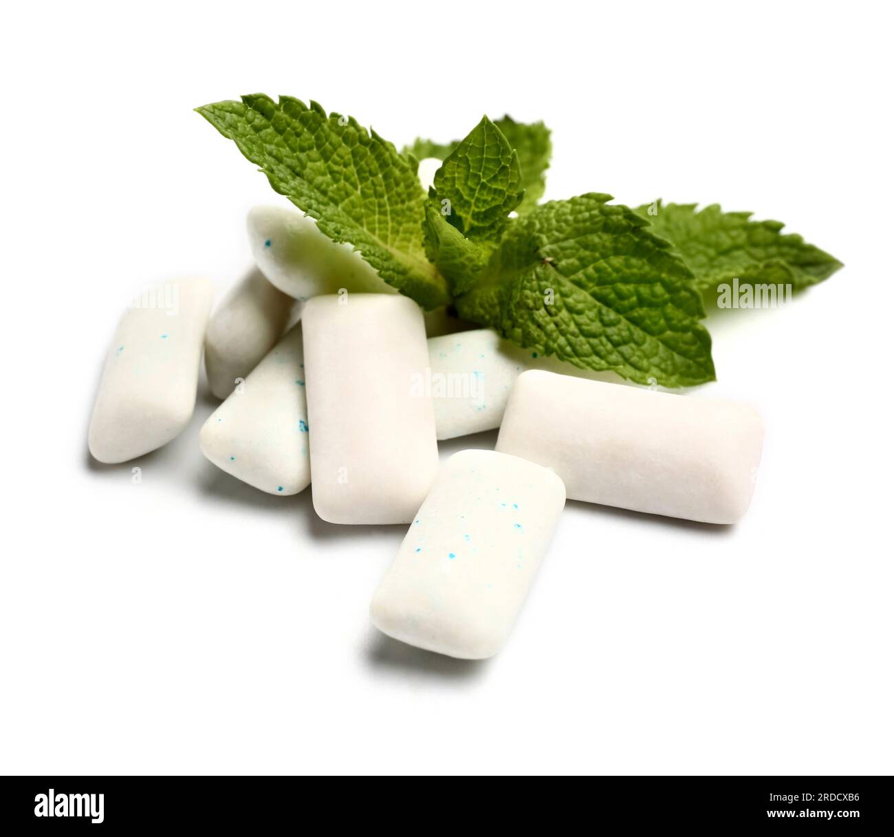 Heap of fresh chewing gums with mint on white background Stock Photo ...