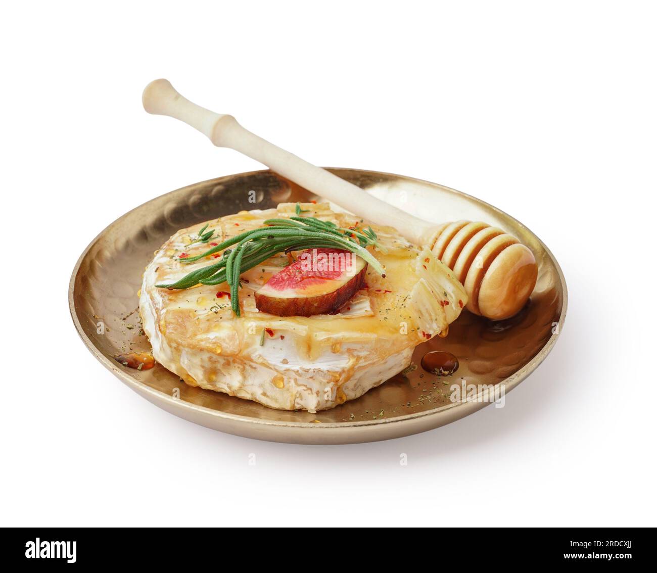 Plate with tasty baked Camembert cheese on white background Stock Photo ...