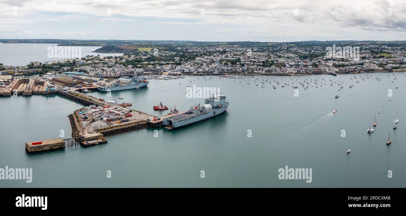 FALMOUTH, CORNWALL, UK - JULY 5, 2023. Aerial landscape panorama view ...