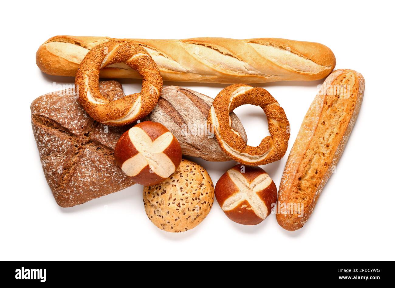 Different types of bread isolated on white background Stock Photo - Alamy