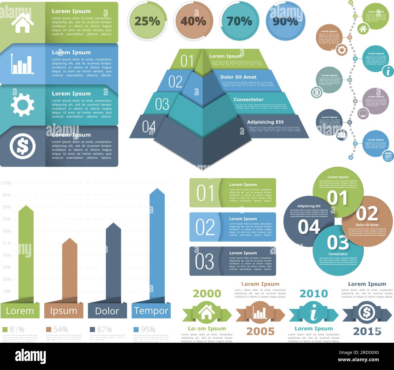Infographic design elements - flowchart, bar graph, pyramid chart ...
