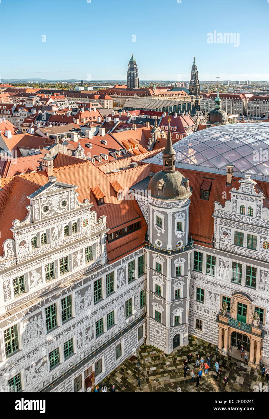 Historic wall painting at the facade in the inner courtyard Dresden ...