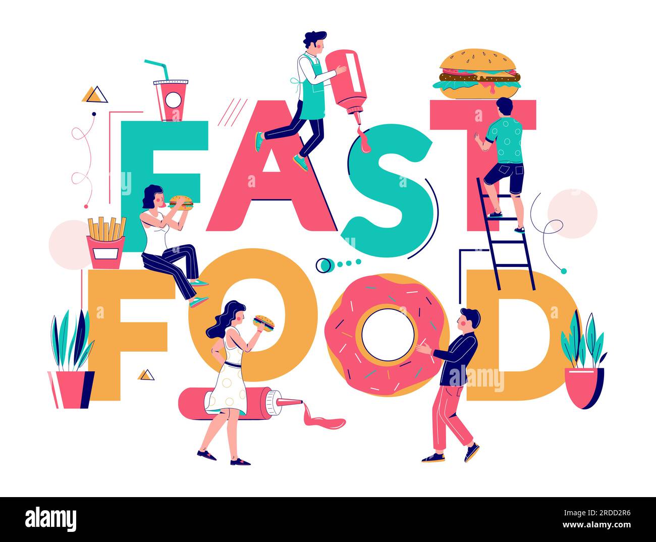 Fast food typography banner template, vector flat illustration Stock ...