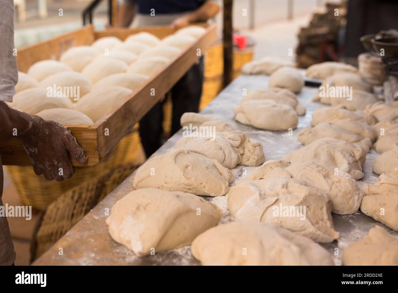 Mass of yeast dough in the bakery Stock Photo - Alamy