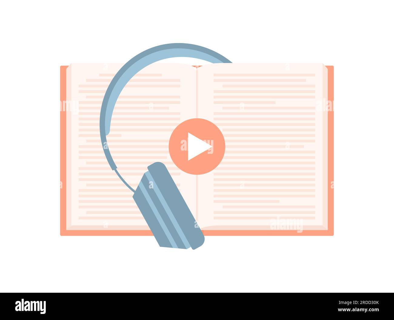 Open book with headphones and play button isolated on white background ... Open book with headphones and play button isolated on white background ...