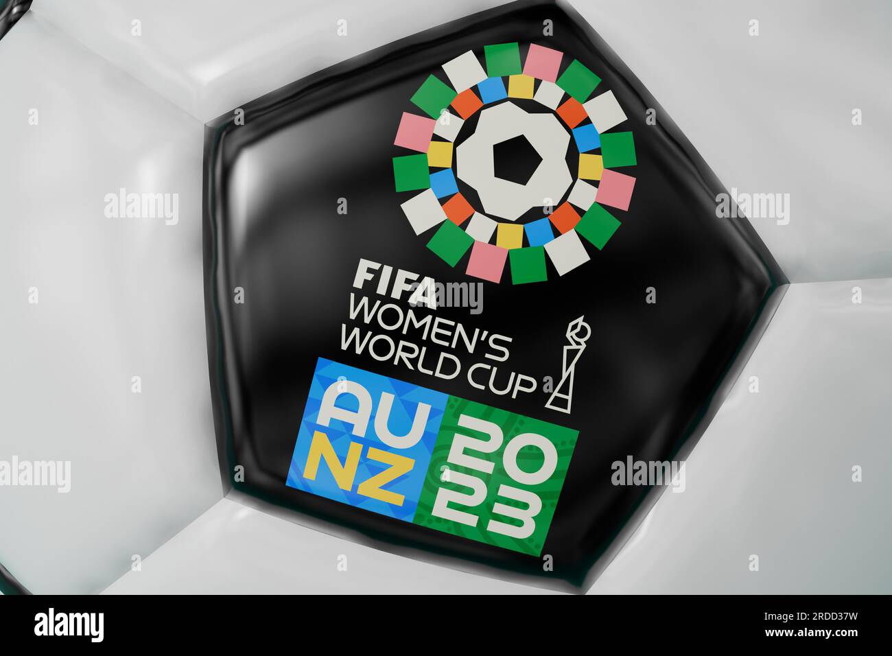 LONDON, UK - July 2023: Fifa Women's world cup logo on a football . 3D ...