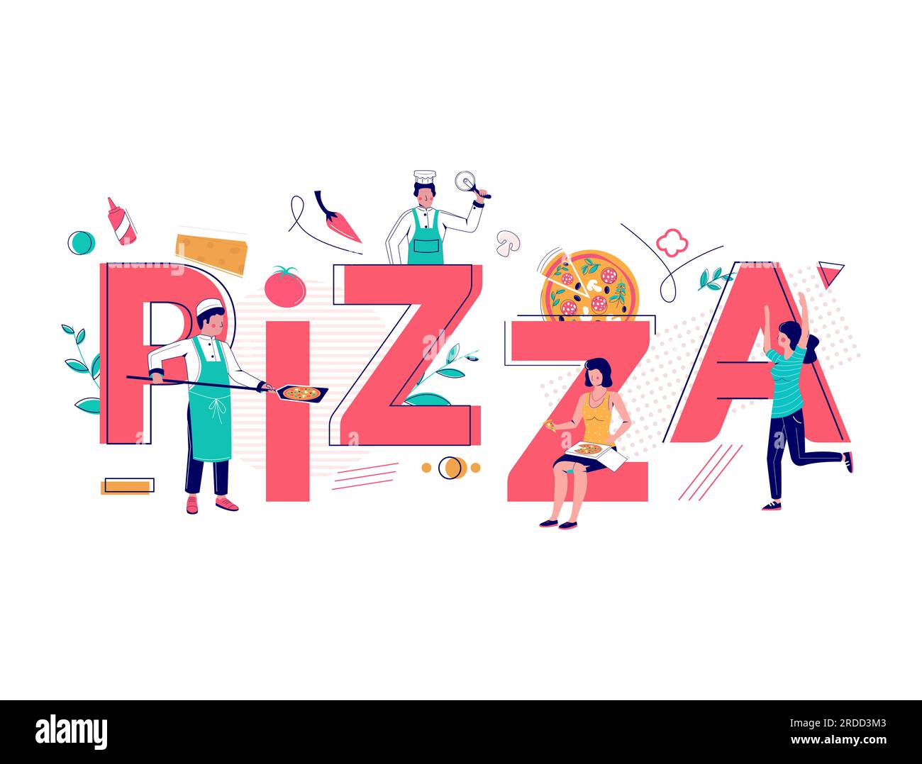 Pizza, typography banner template, vector flat illustration Stock ...