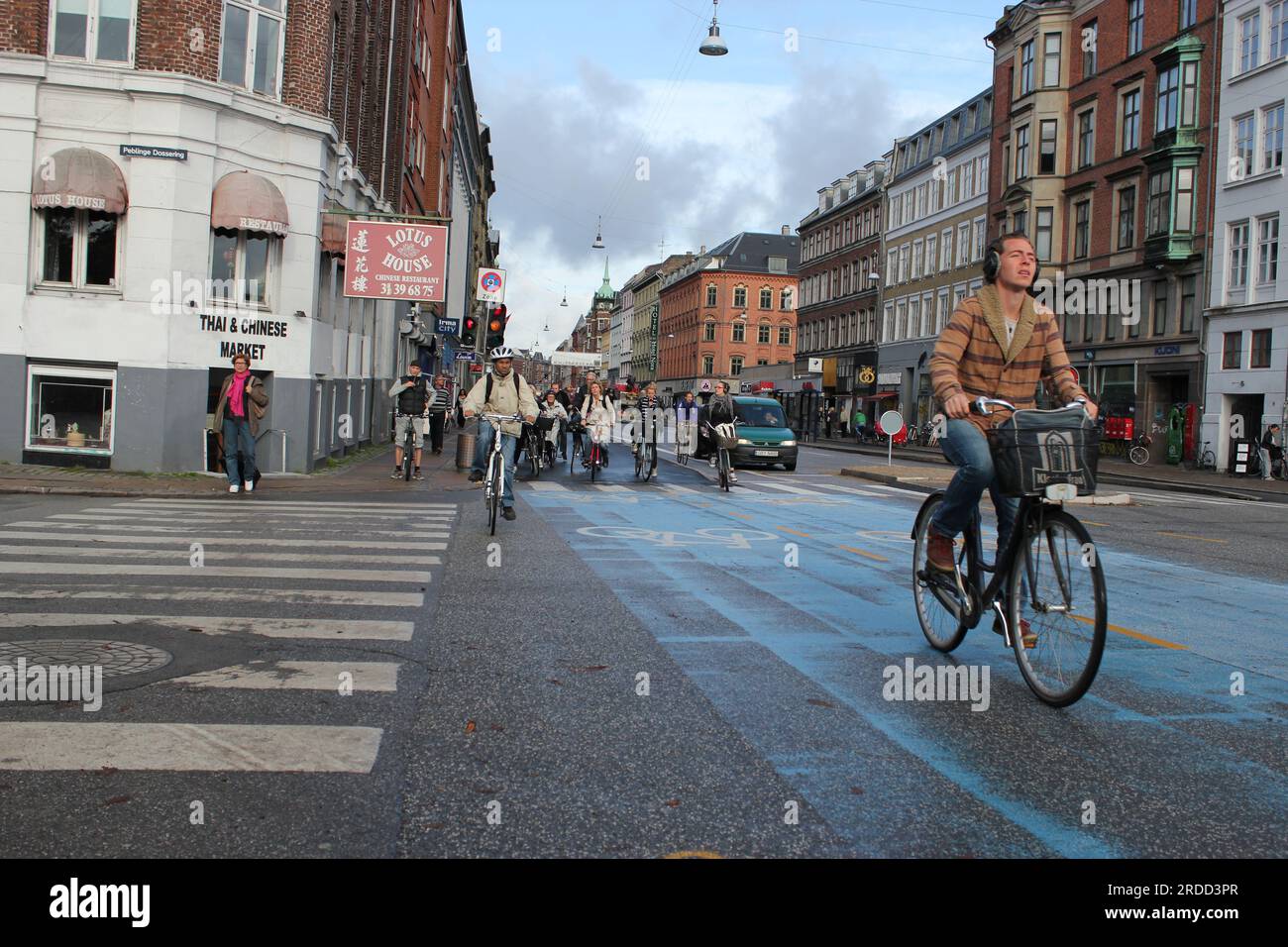 People cycling on Nørrebro street (Nørrebrogade), Copenhagen, Denmark ...