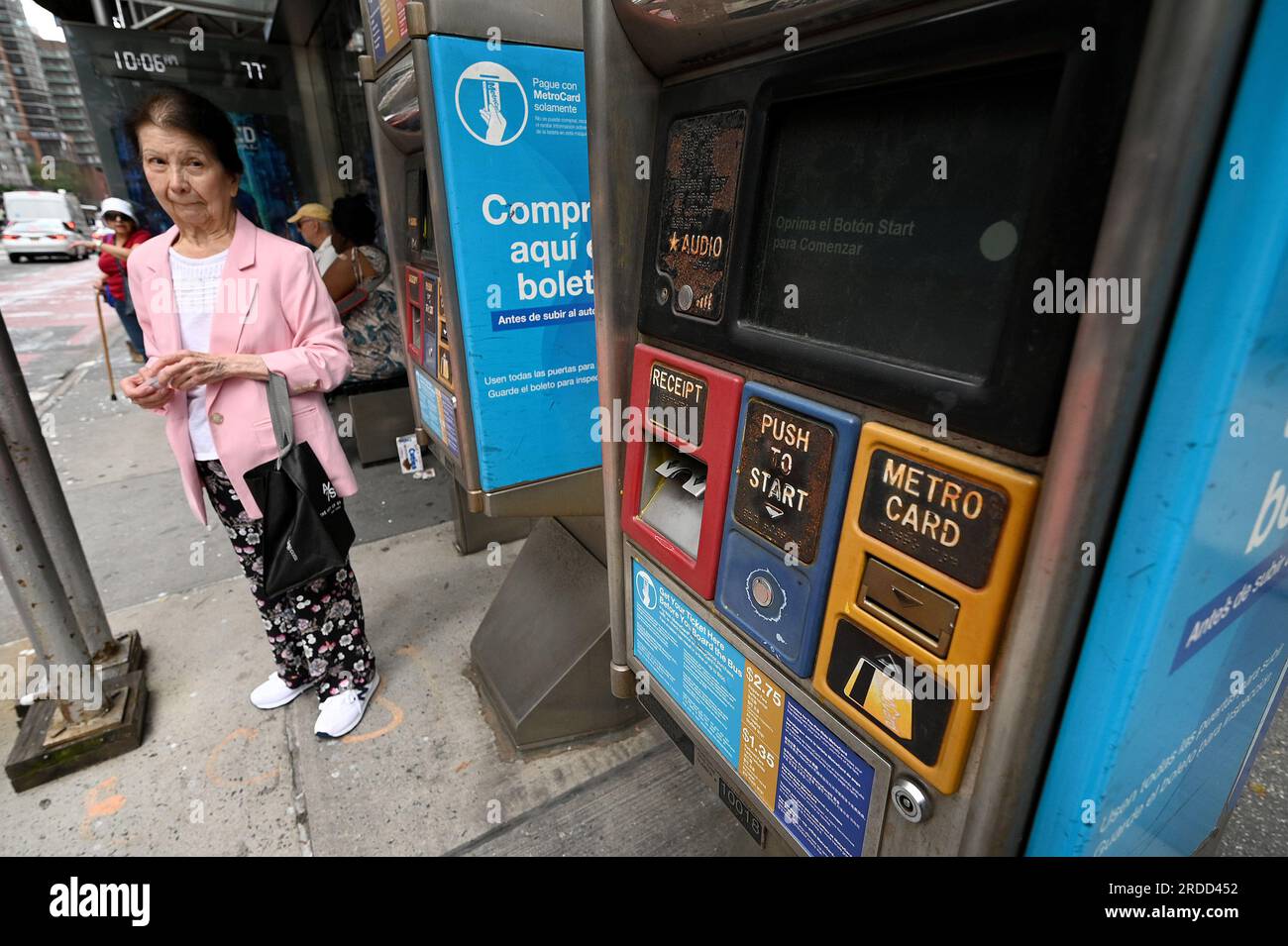 New York, USA. 20th July, 2023. View of a bus ticket machine as the MTA ...