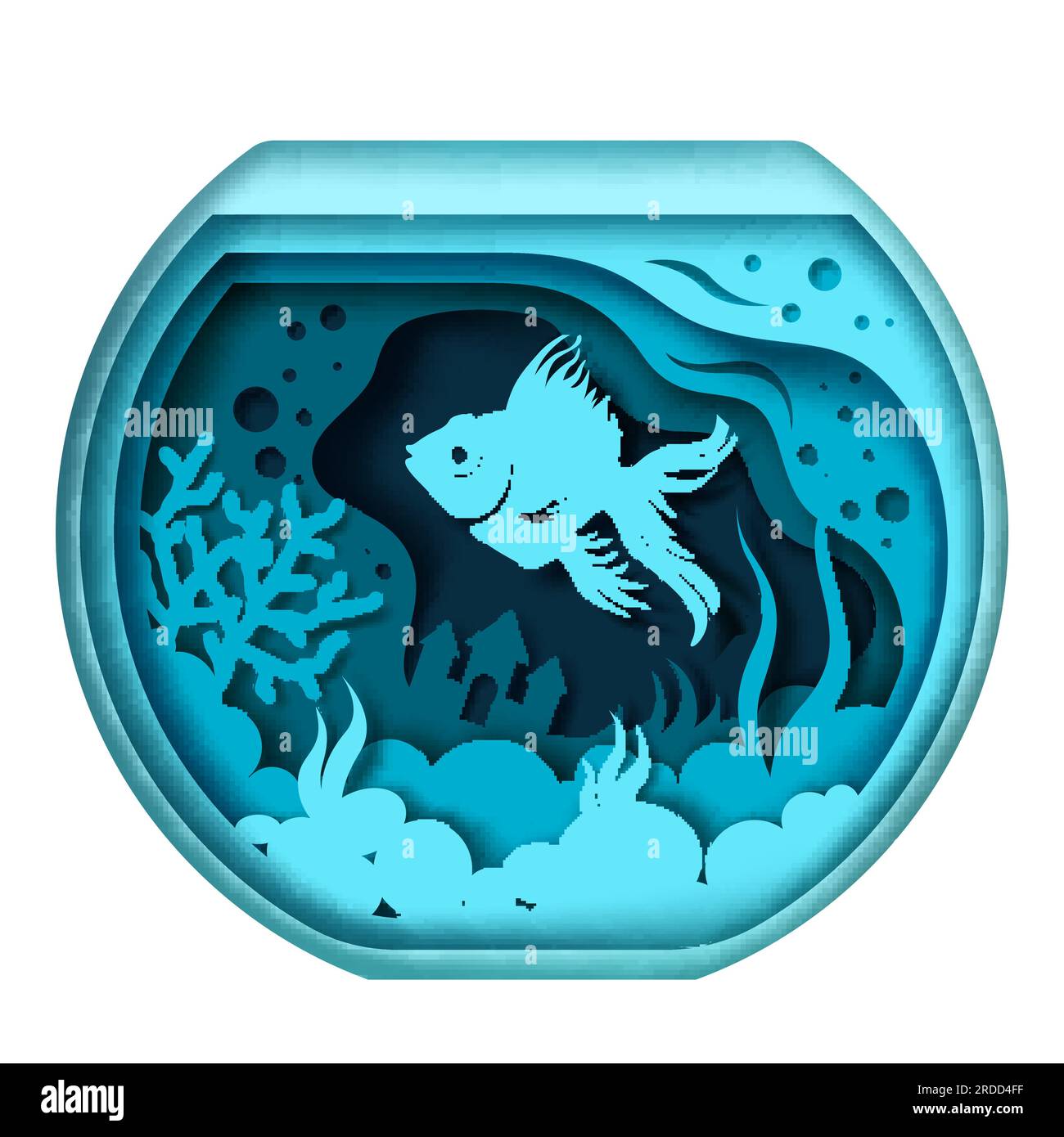 Aquarium with pet fish, vector illustration in paper art style Stock ...