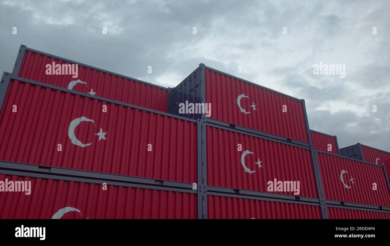Turkey export or import concept. Turkey flag containers are located at ...