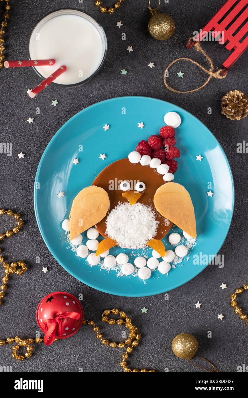 Penguin form pancake with raspberry for breakfast - fun food idea for ...