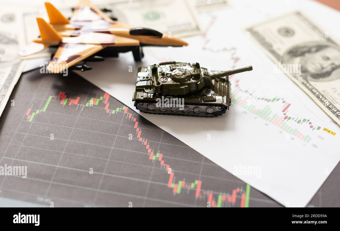 The main battle tank on US dollar bill banknotes background. U.S.A. and ...