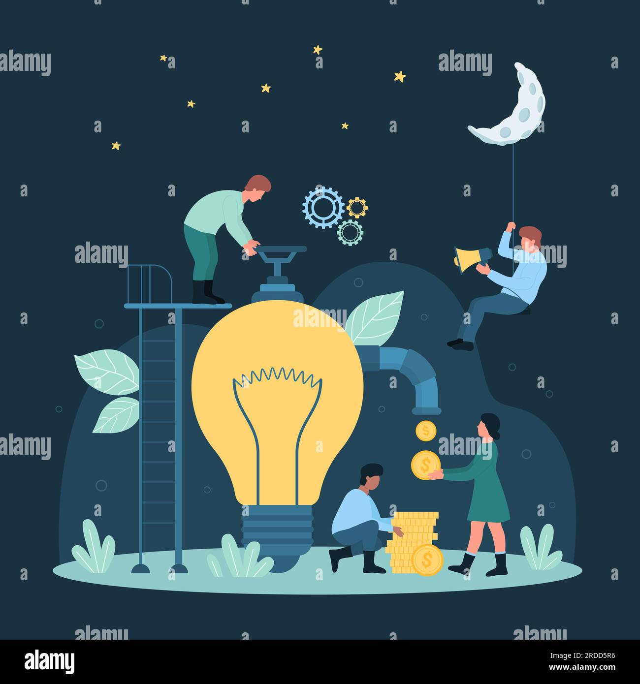 Cartoon tiny people monetize creative project, characters making money ...