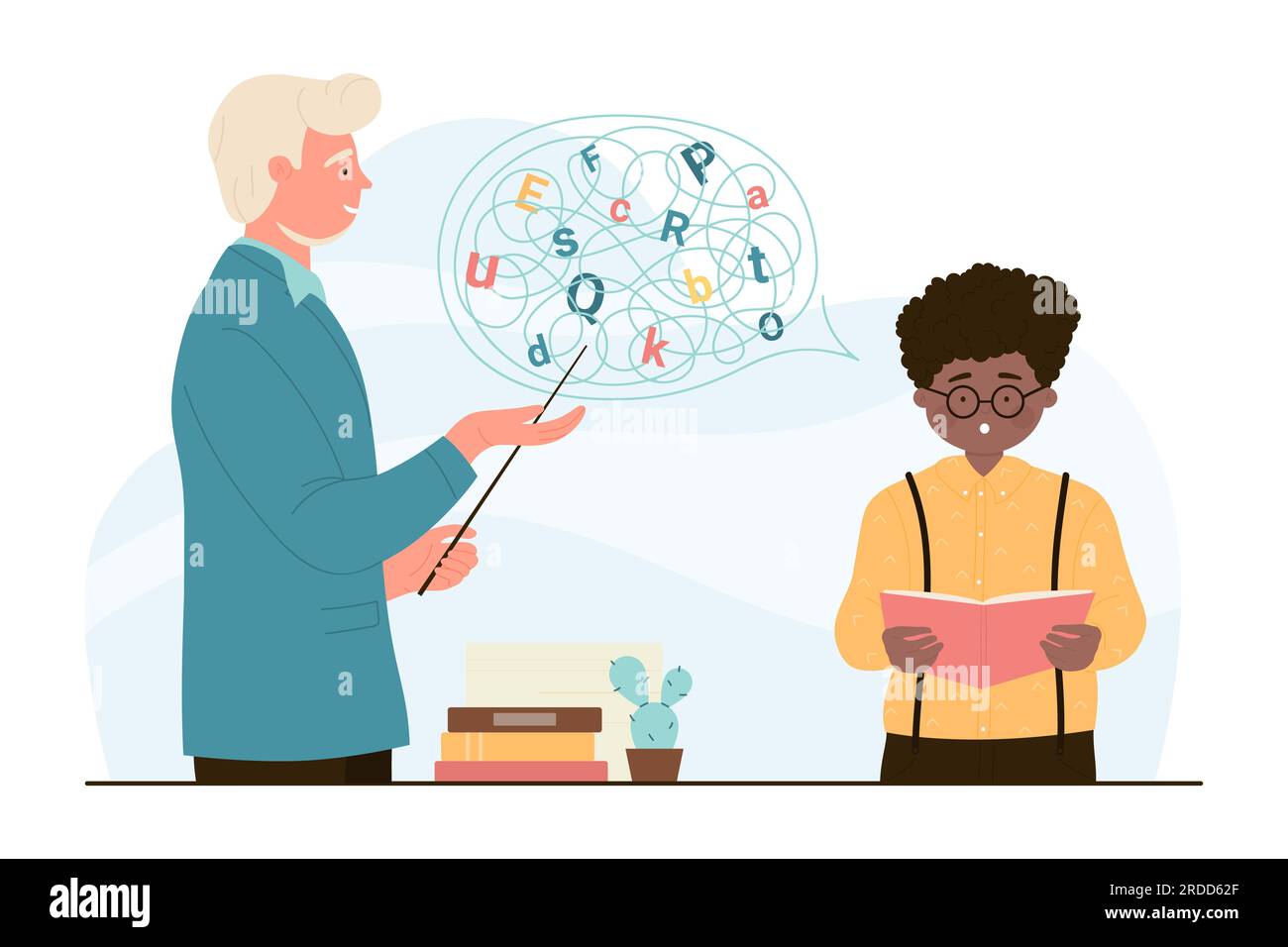 Speech therapy lesson for kid vector illustration. Cartoon teacher ...