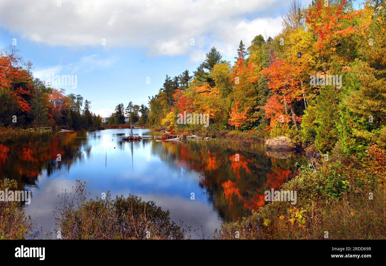 Autumn is reflected in still waters on the Keweenaw Peninsula in ...