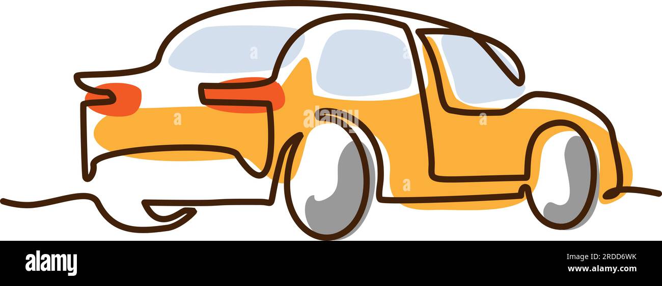 Family car. Continuous one line drawing art with color spots . Vector ...