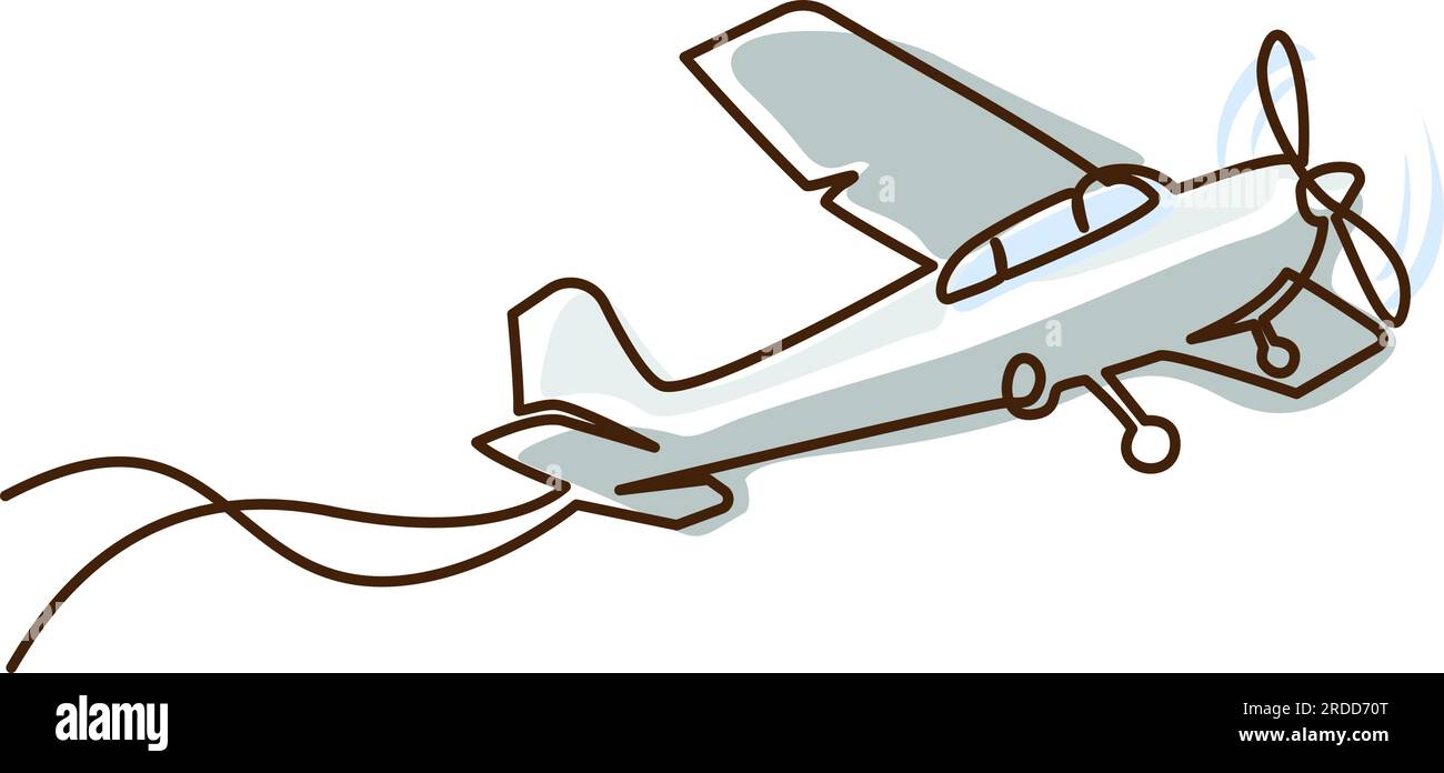 Small plane flying in sky. Continuous one line art drawing style ...