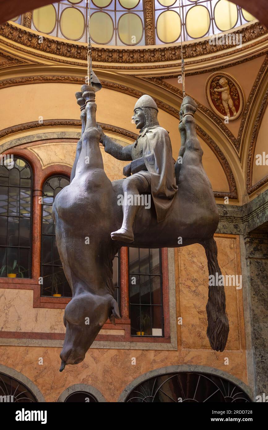 PRAGUE, CZECH REPUBLIC, EUROPE - Statue of King Wenceslas riding an upside down dead horse, in ...