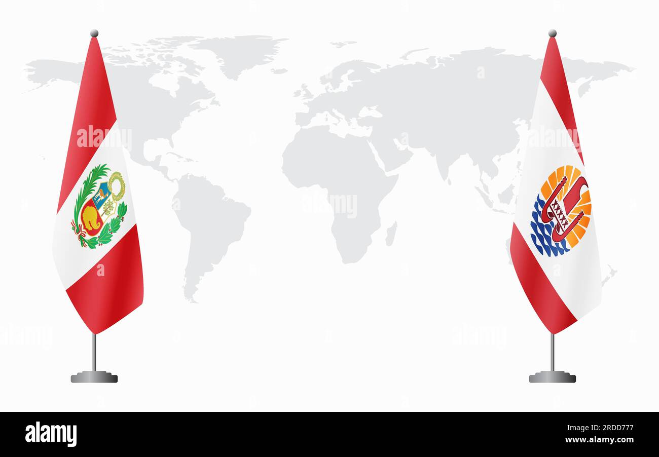 Peru and French Polynesia flags for official meeting against background ...