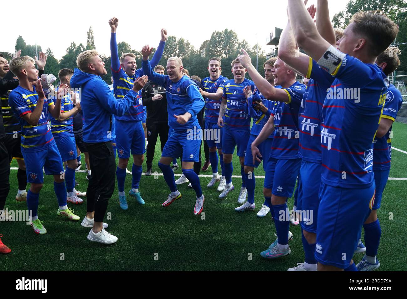 KA Akureyri's Asgeir Sigurgeirsson (centre) leads the celebrations with ...