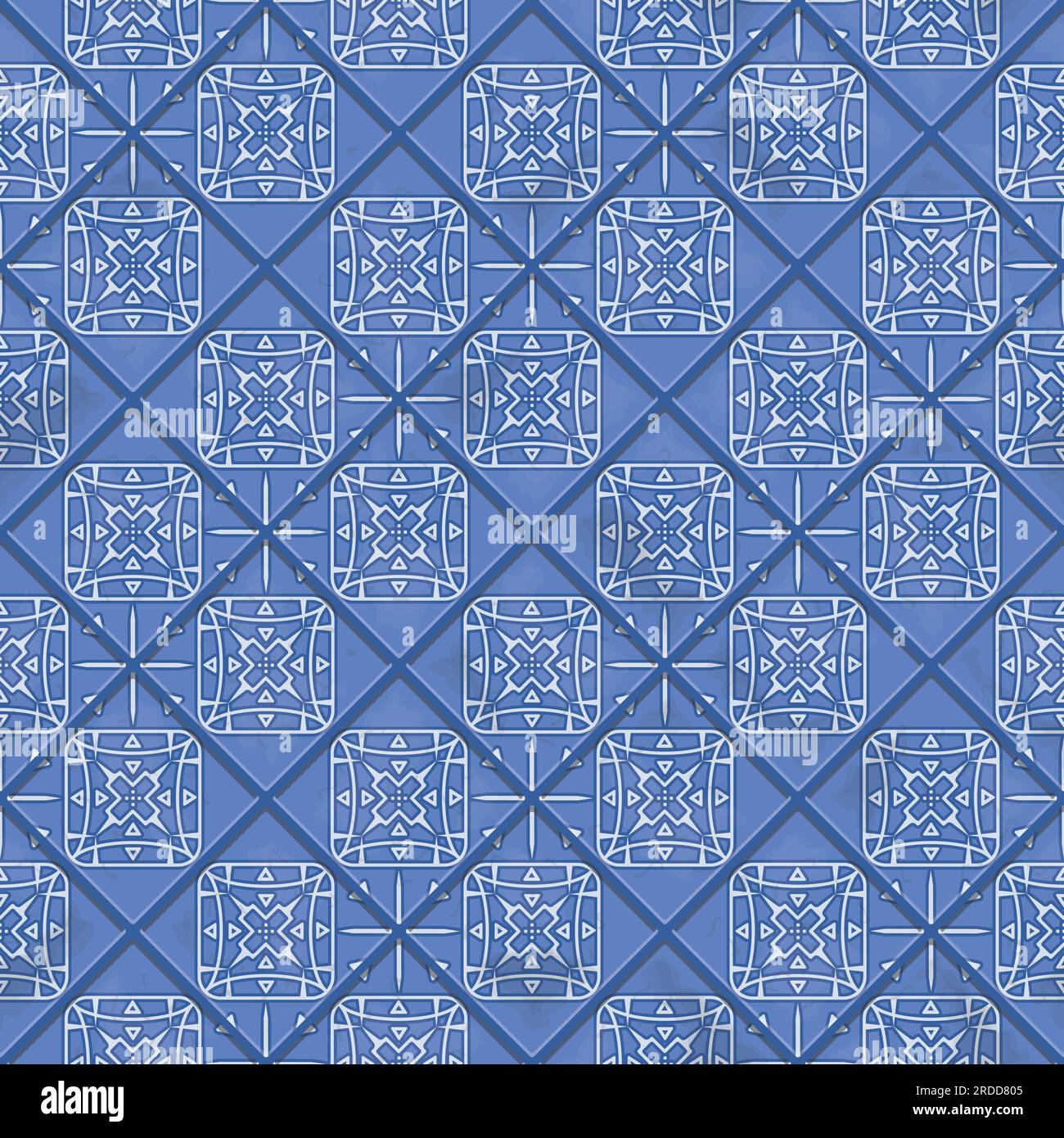 Traditional blue and white tile floor made of squares, seamless pattern ...