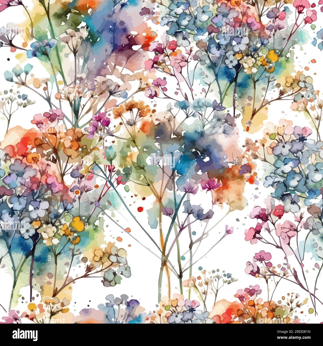 Seamless pattern small colored flowers. Watercolor background. Vector ...